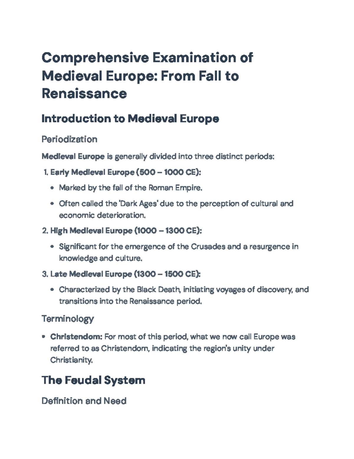 Comprehensive Exam on Medieval Europe: Fall to Renaissance Overview ...