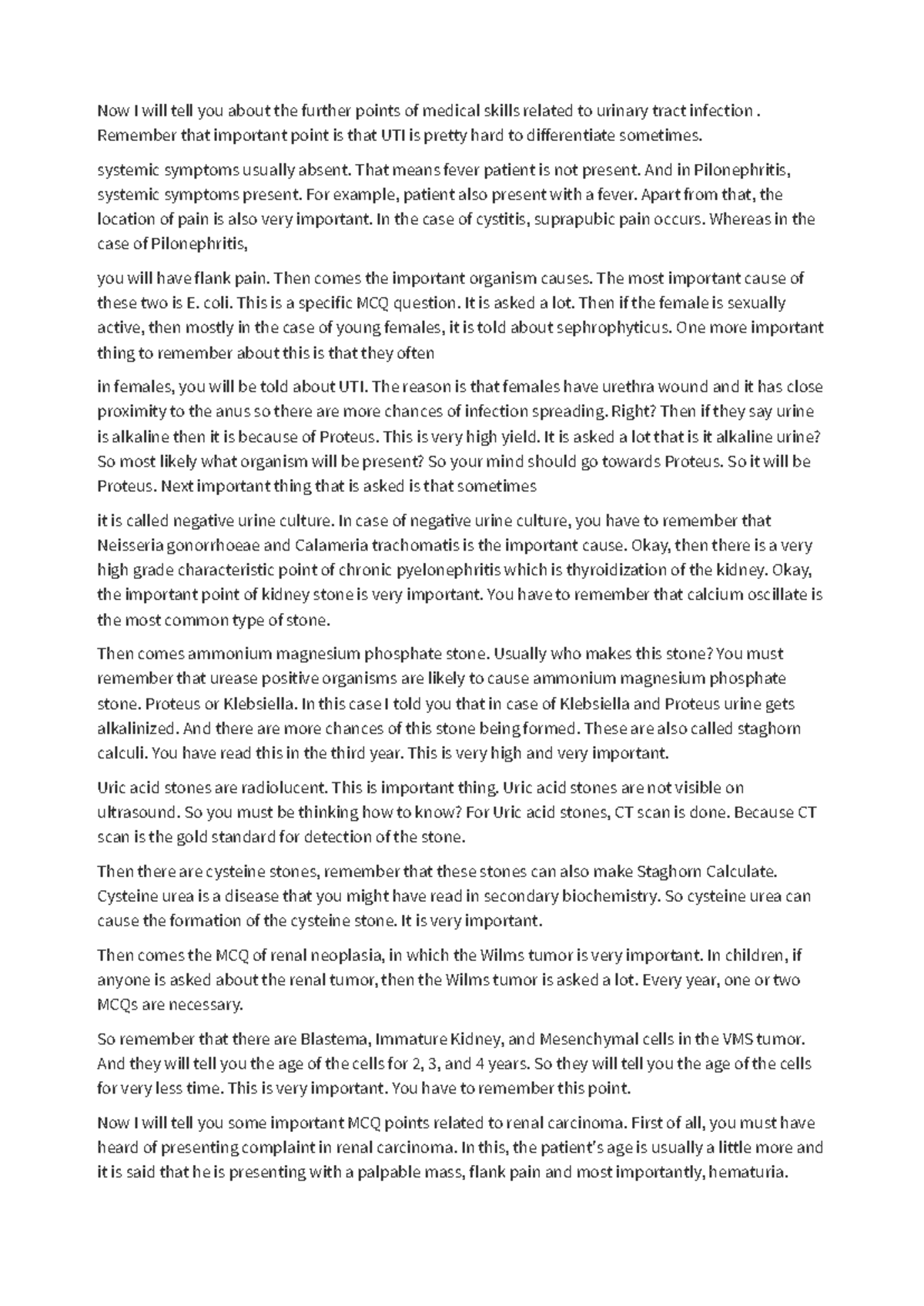 Medical Skills on UTI & Renal Disorders - 4-MED - Studocu