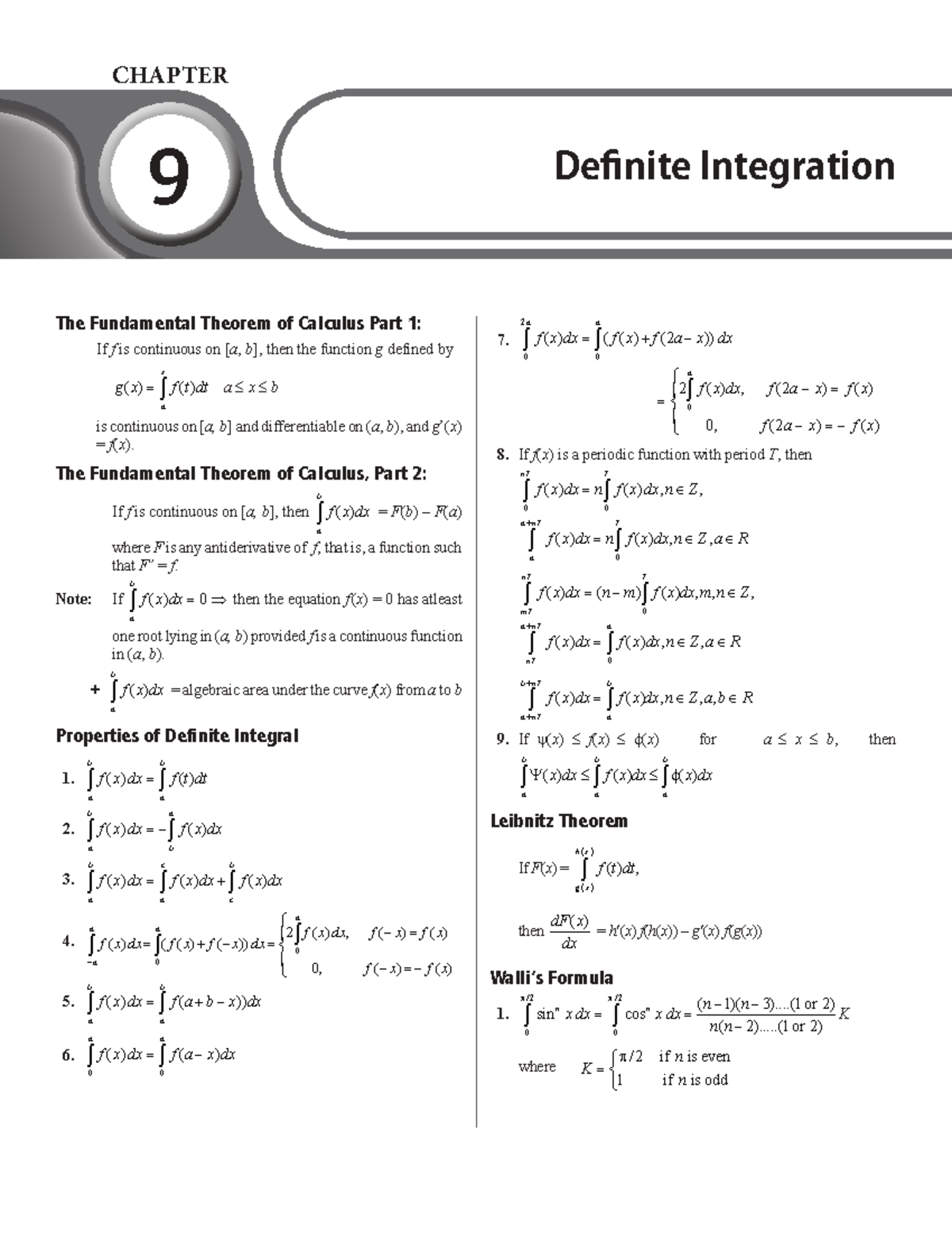 CHAPTER 9: Definite Integration & The Fundamental Theorem of Calculus ...