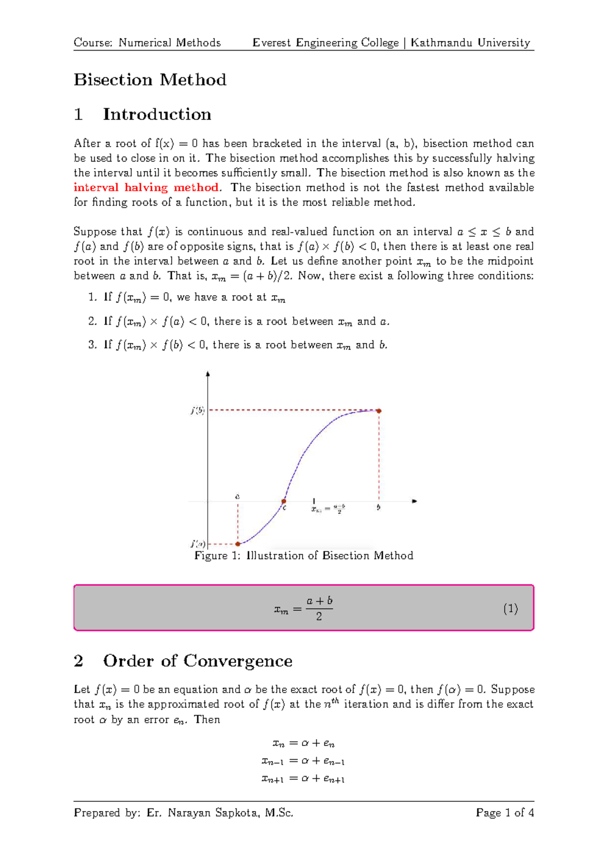 Numerical Methods (ENG 101): Chapter 1 - Bisection Method Overview - Studocu