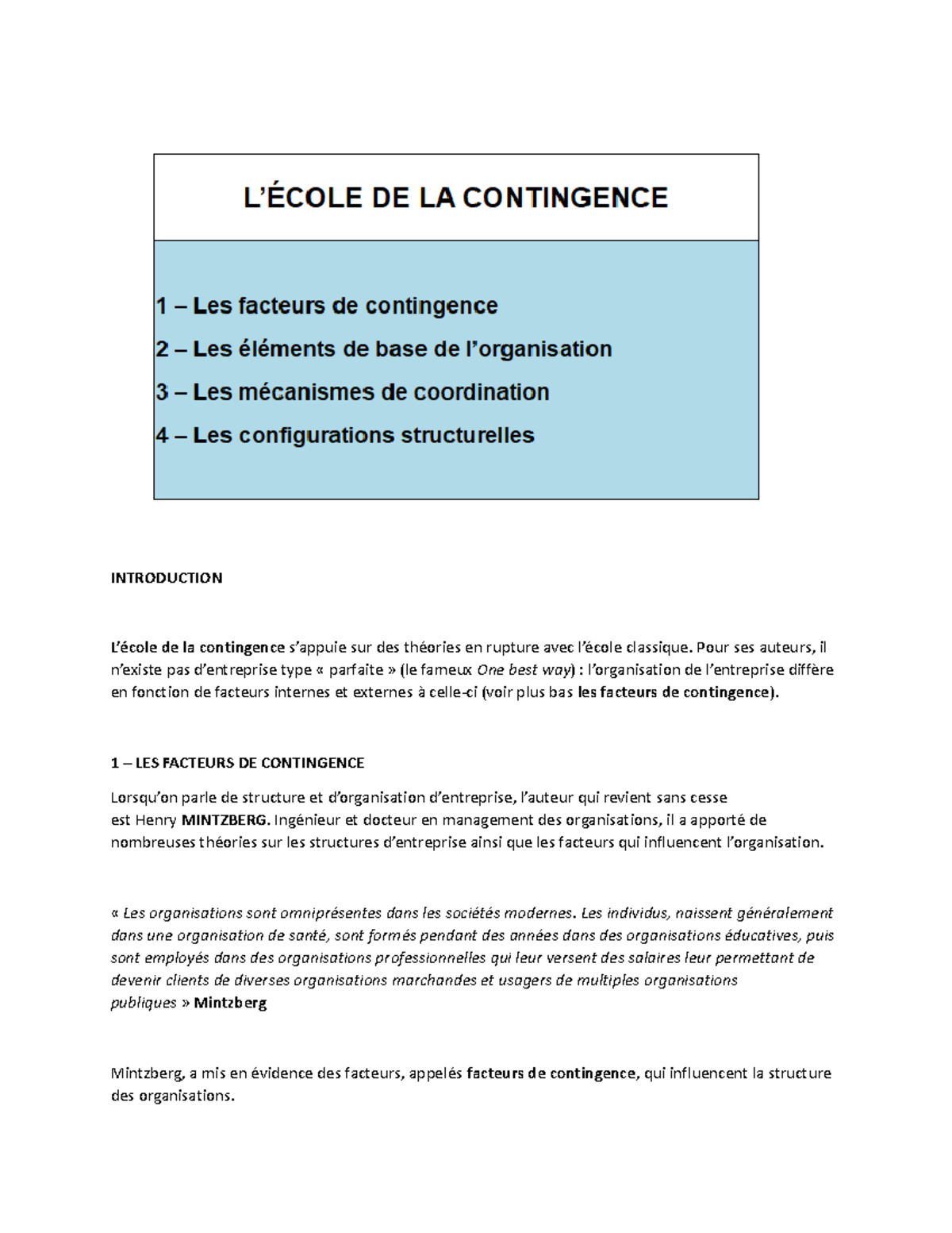 L'école de la contingence : Facteurs et configurations structurelles ...