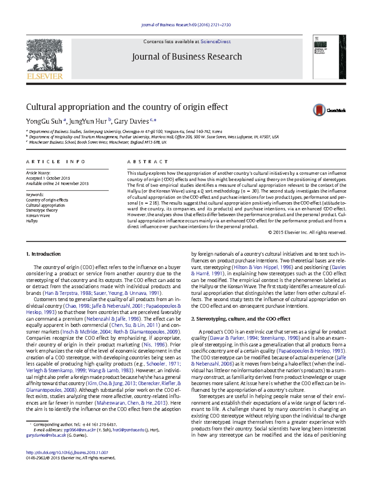 Cultural Appropriation and COO Effects: Insights from Hallyu (BUS 101 ...