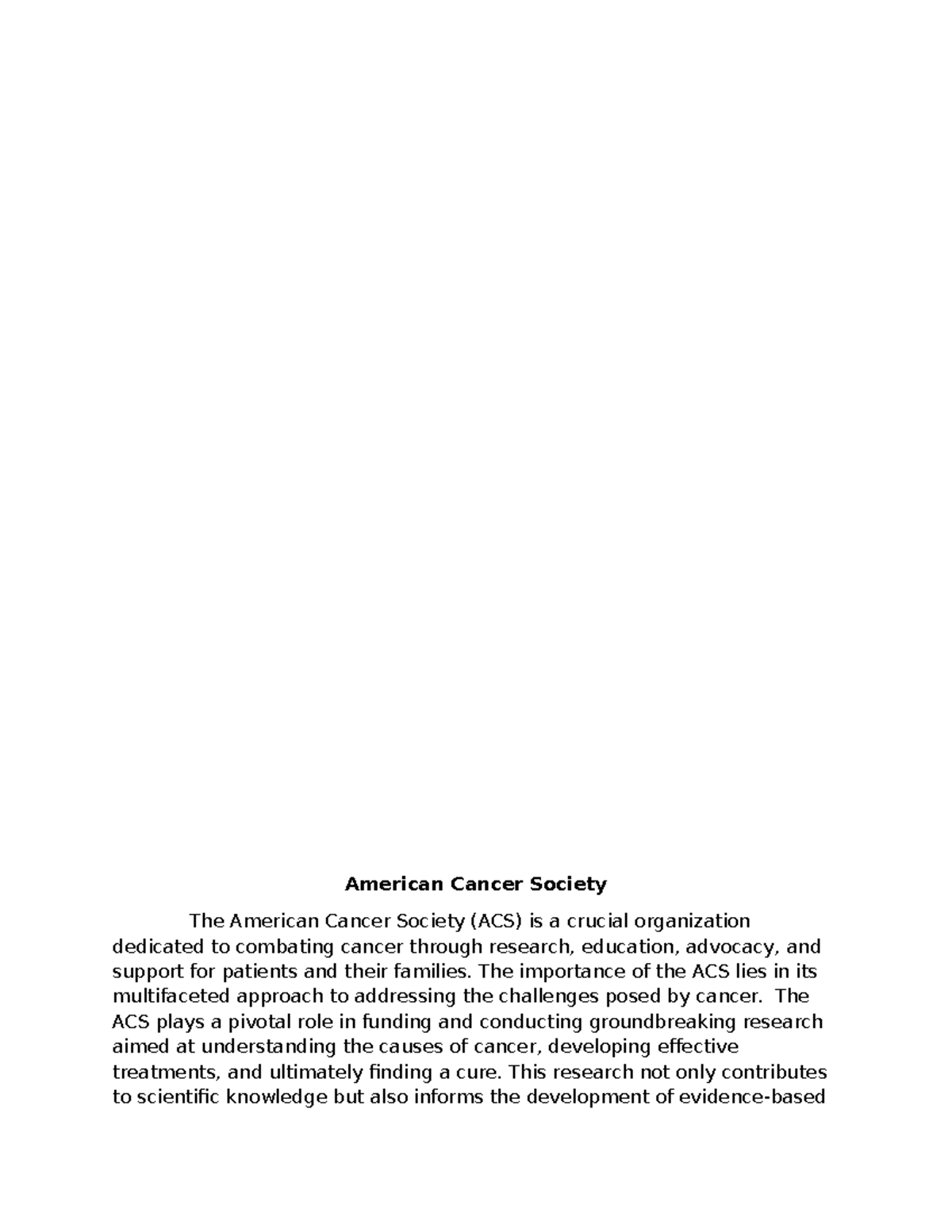 ACS Overview: Importance of the American Cancer Society in Cancer Care ...