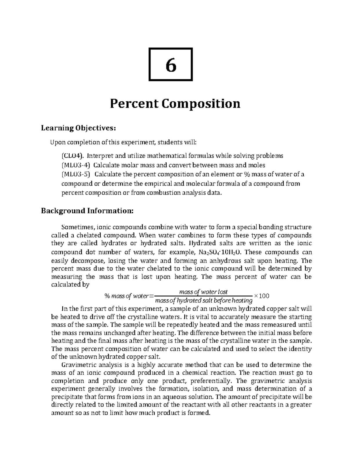 Percent Composition Lab Report: Determining Mass of Water & Copper ...
