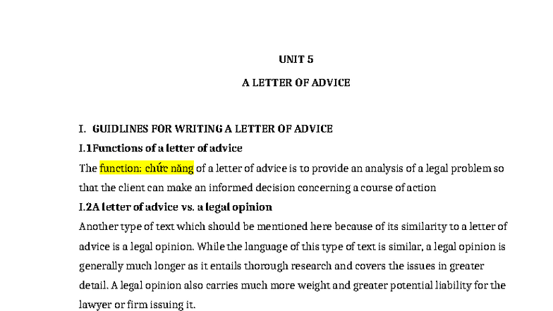UNIT 5 - GUIDELINES FOR WRITING A LETTER OF ADVICE - Studocu