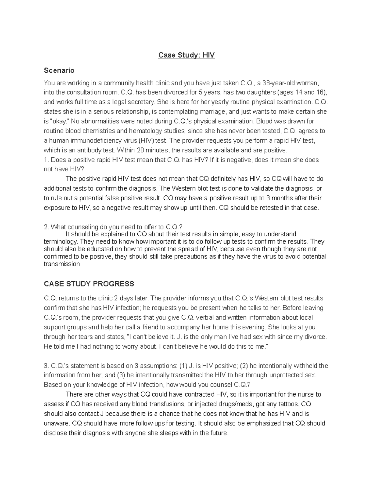 HIV Case Study & Counseling Strategies for Module 16 Completion - Studocu