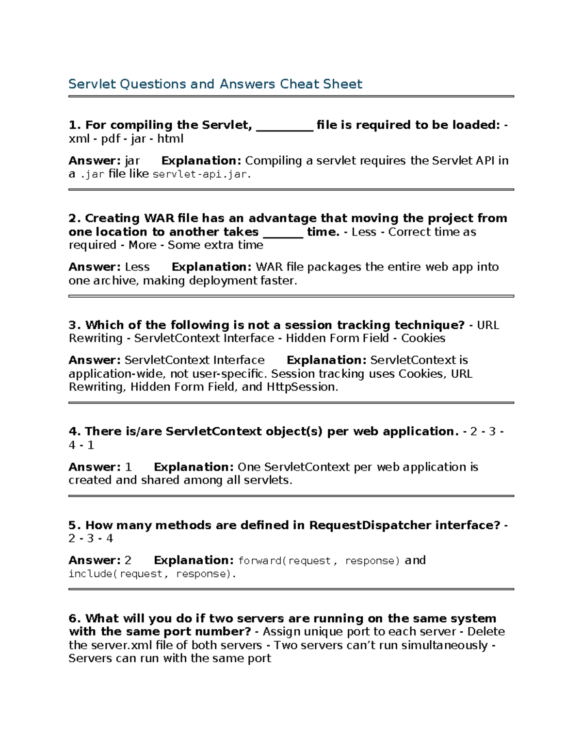 VU Servlet Final Exam Q&A Cheat Sheet for Practice - Studocu