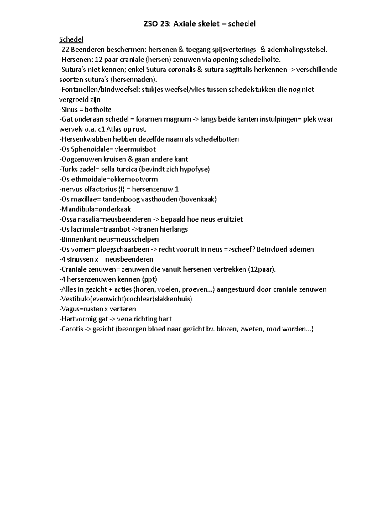ZSO 23: Samenvatting van het Axiaal Skelet en de Schedel - Studocu