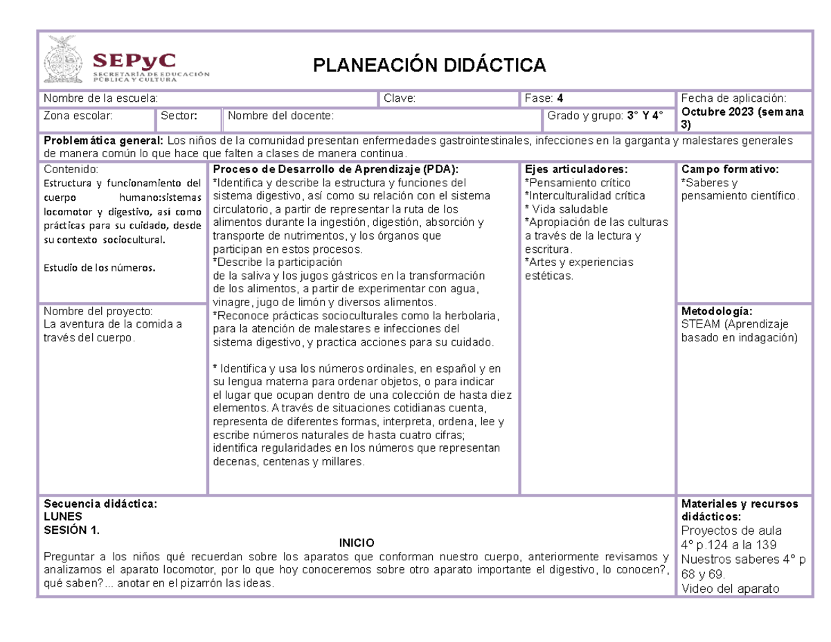 Planeación Didáctica para el 3er Semestre - Clase de Ciencias NEM - Studocu
