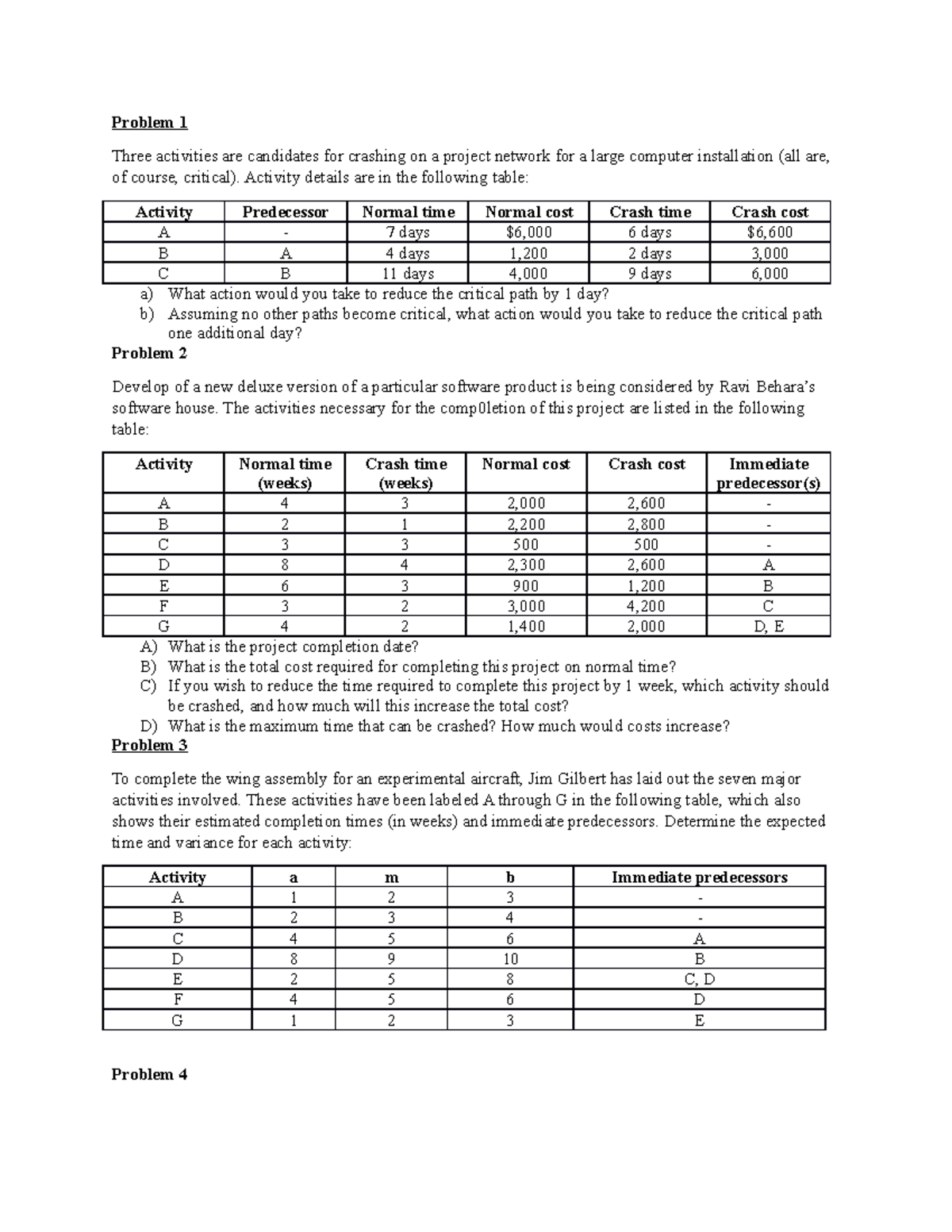 Introduction to OM: Project Management Problems and Solutions - Studocu