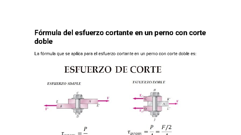 Fórmula del Esfuerzo Cortante en Perno con Corte Doble - FORO 01 - Studocu