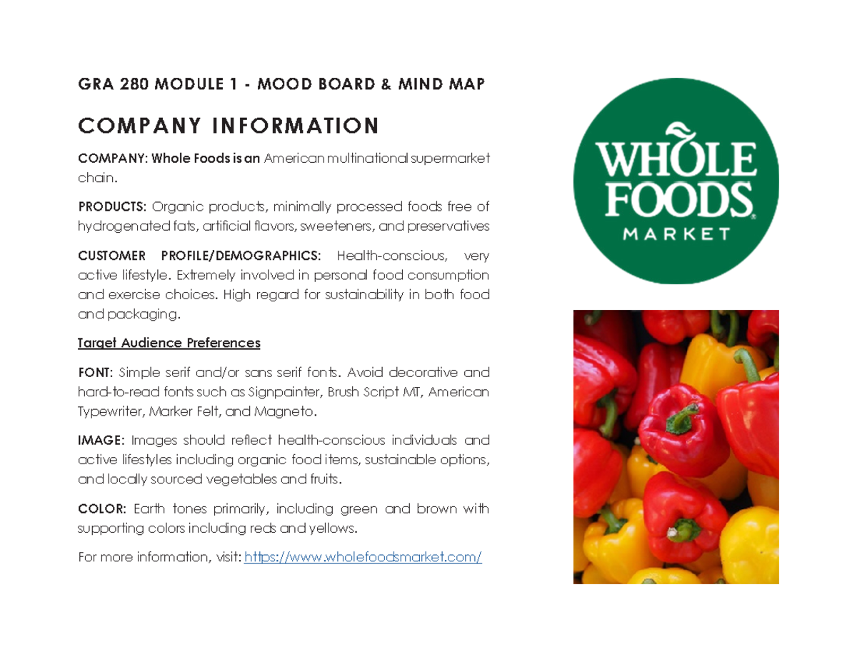 Module 1: Whole Foods Mood Board & Mind Map Overview - Studocu