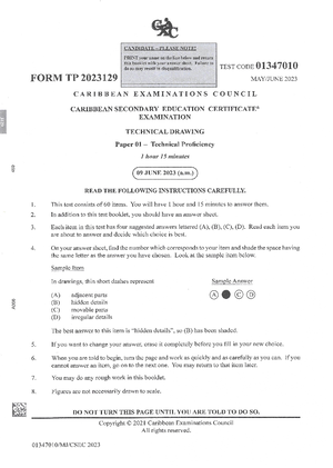 CSEC Technical Drawing Opt B MDraw June 2024 P2 - TEST CODE 01347022 ...