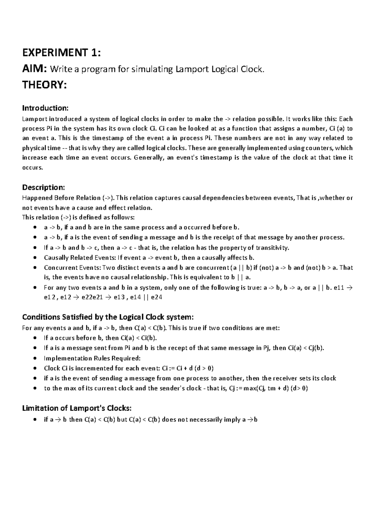 Write a program for simulating Lamport Logical Clock. - Parallel And Distributed Systems Lab ...