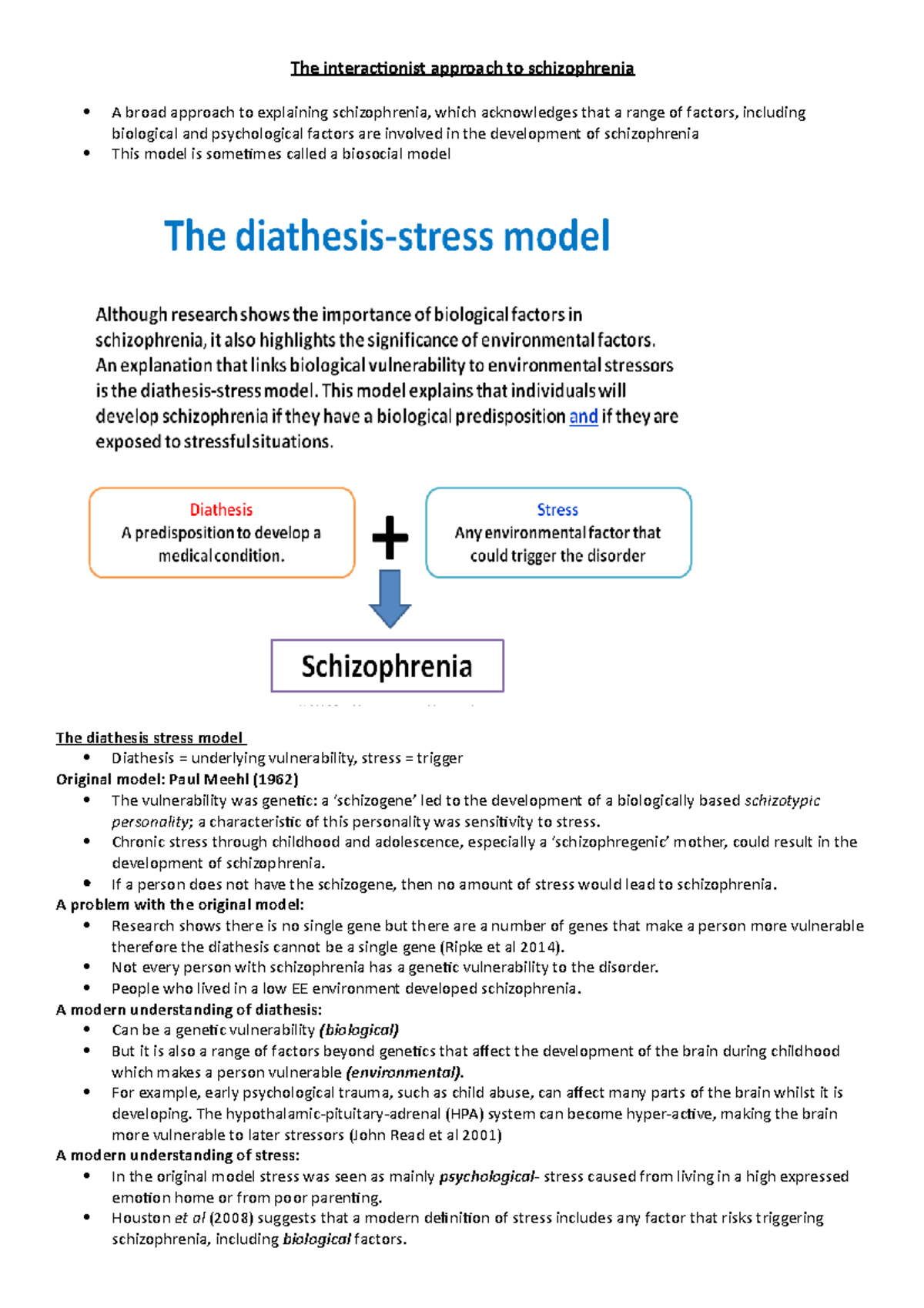 7. The interactionist approach to schizophrenia - Chronic stress ...