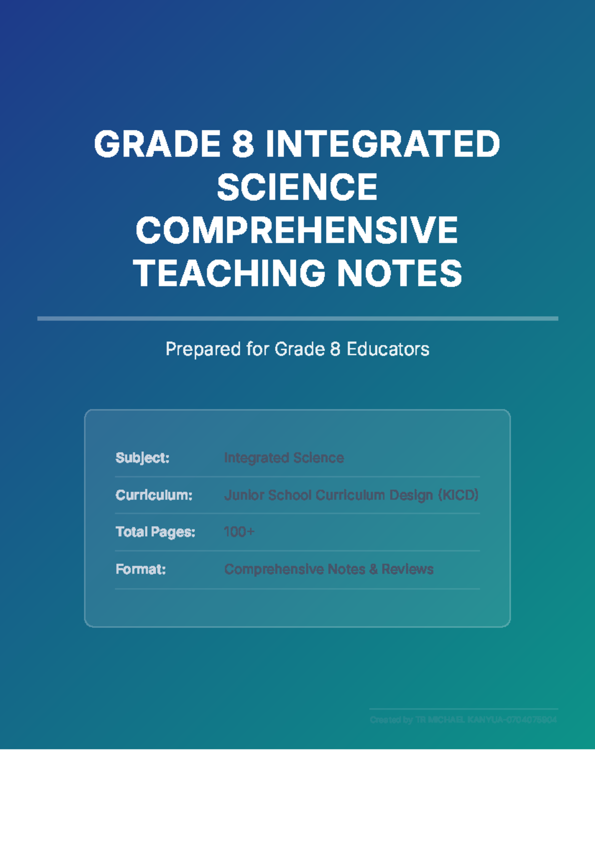 GRADE 8 INTEGRATED SCIENCE TEACHING NOTES (KICD) - Studocu