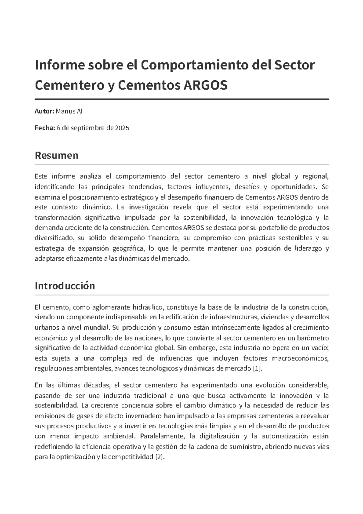Informe sobre el Comportamiento del Sector Cementero y Cementos ARGOS ...