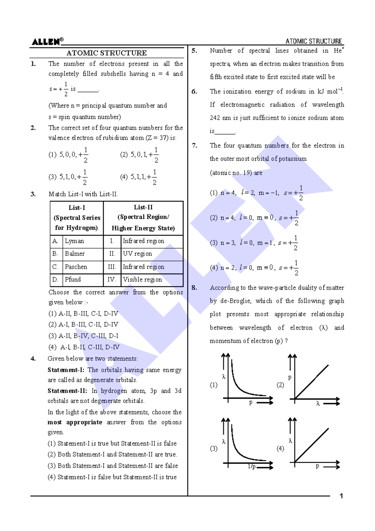 Atomic Structure: Key Concepts and Quantum Numbers (Course Code: 5 ...
