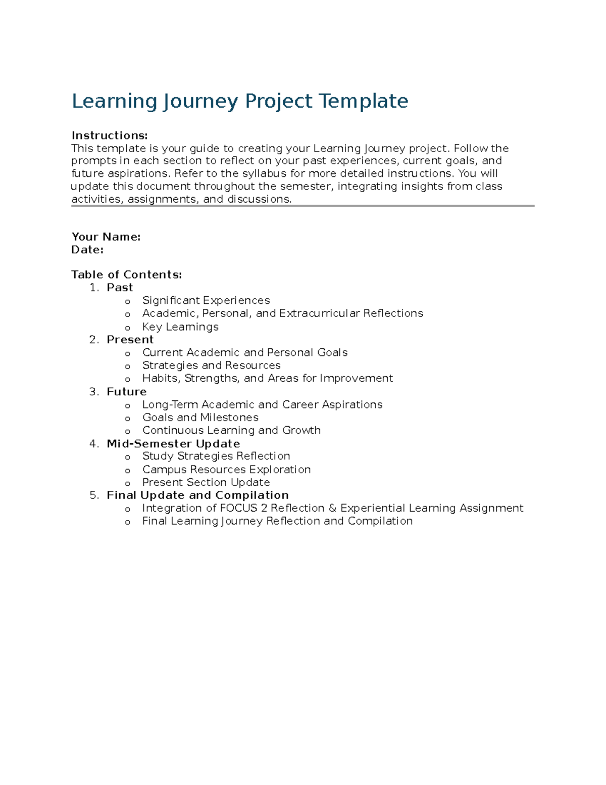 Learning Journey Project Template: Reflecting on Past, Present ...