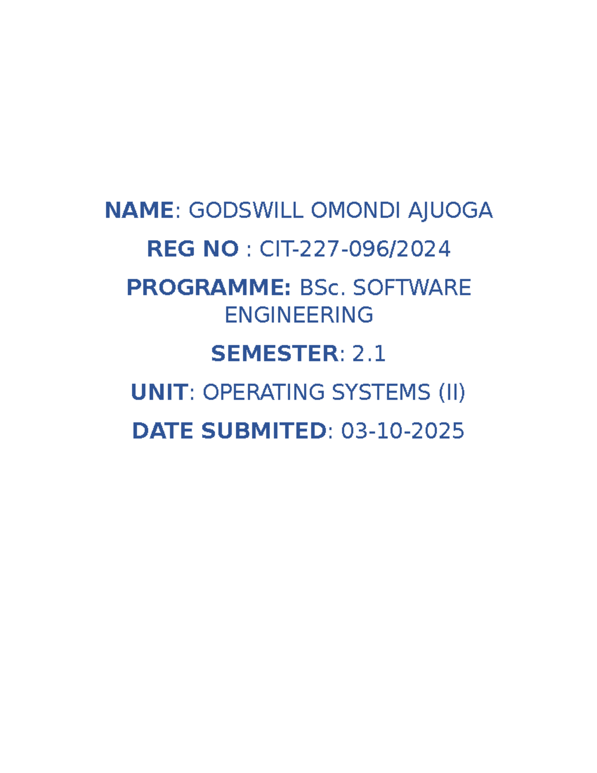 Assignment - BSc Software Engineering OS II Review Questions - Studocu