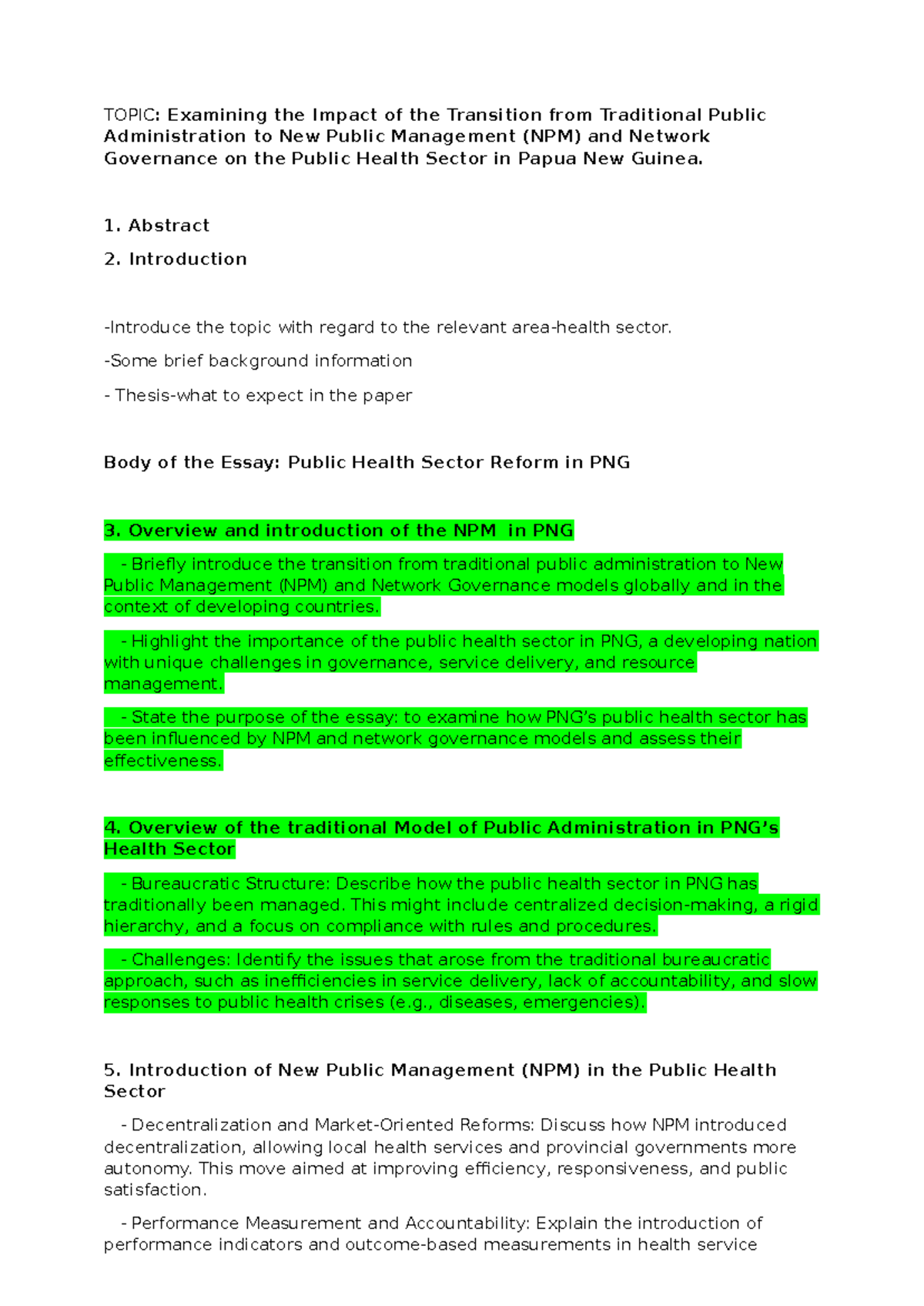 EPA Outline - Assessment: NPM & Network Governance in PNG Health Sector ...