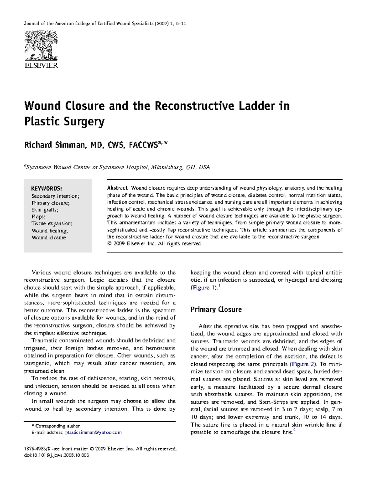 Wound Closure Techniques: The Reconstructive Ladder - Simman 2009 - Studocu