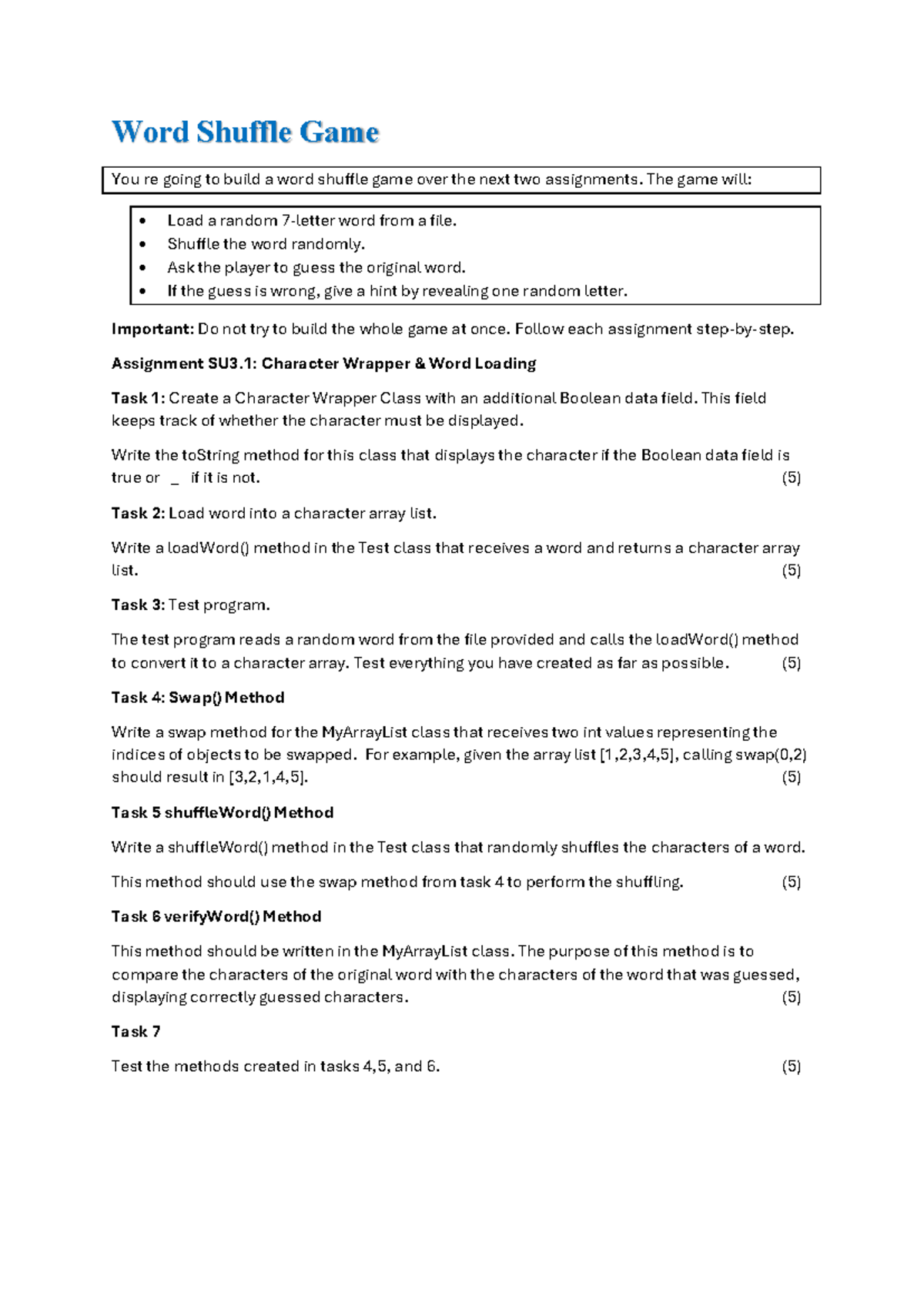 Word Shuffle Game Development: Assignment SU3 Overview - Studocu
