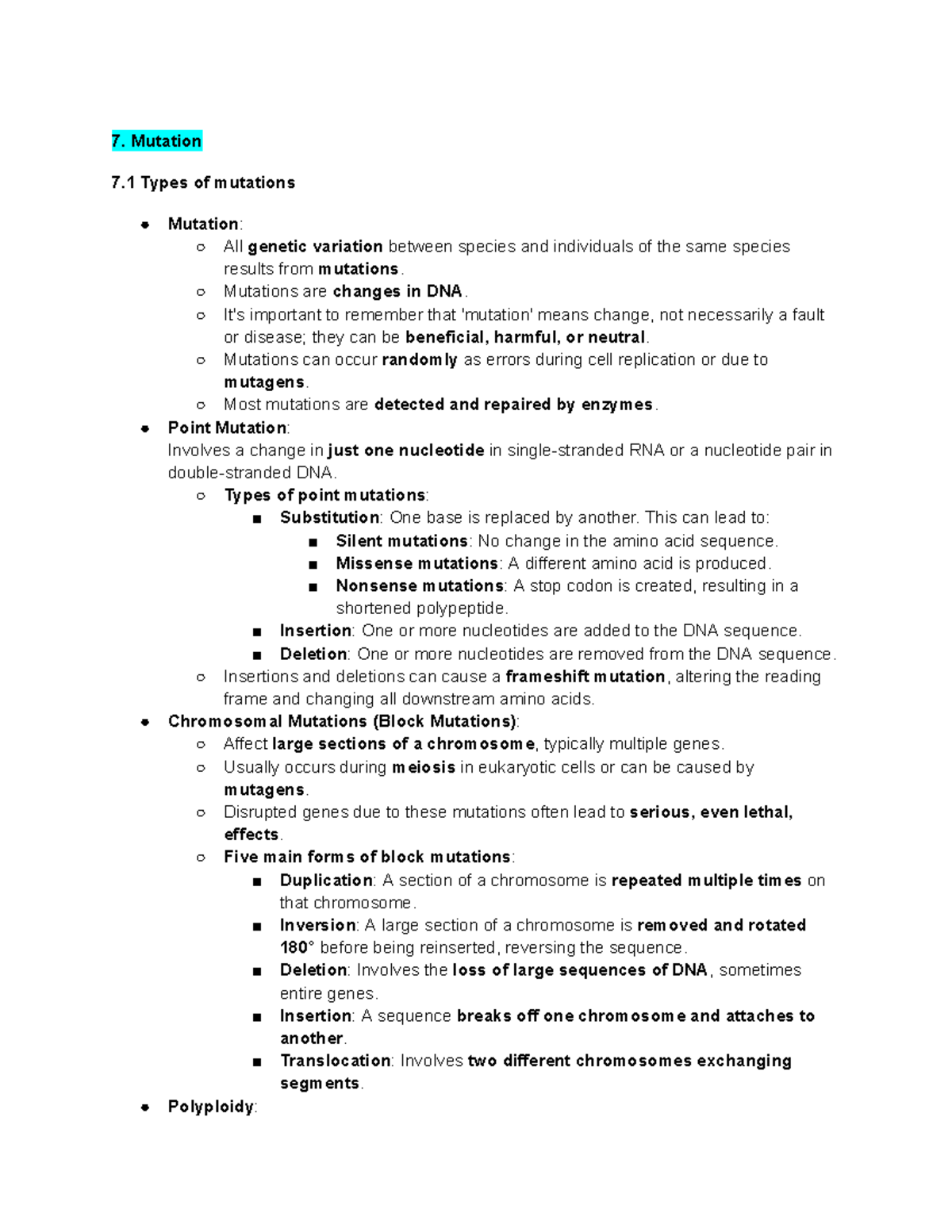 Module 6: Genetic Change Notes - Types of Mutations and Biotechnology ...
