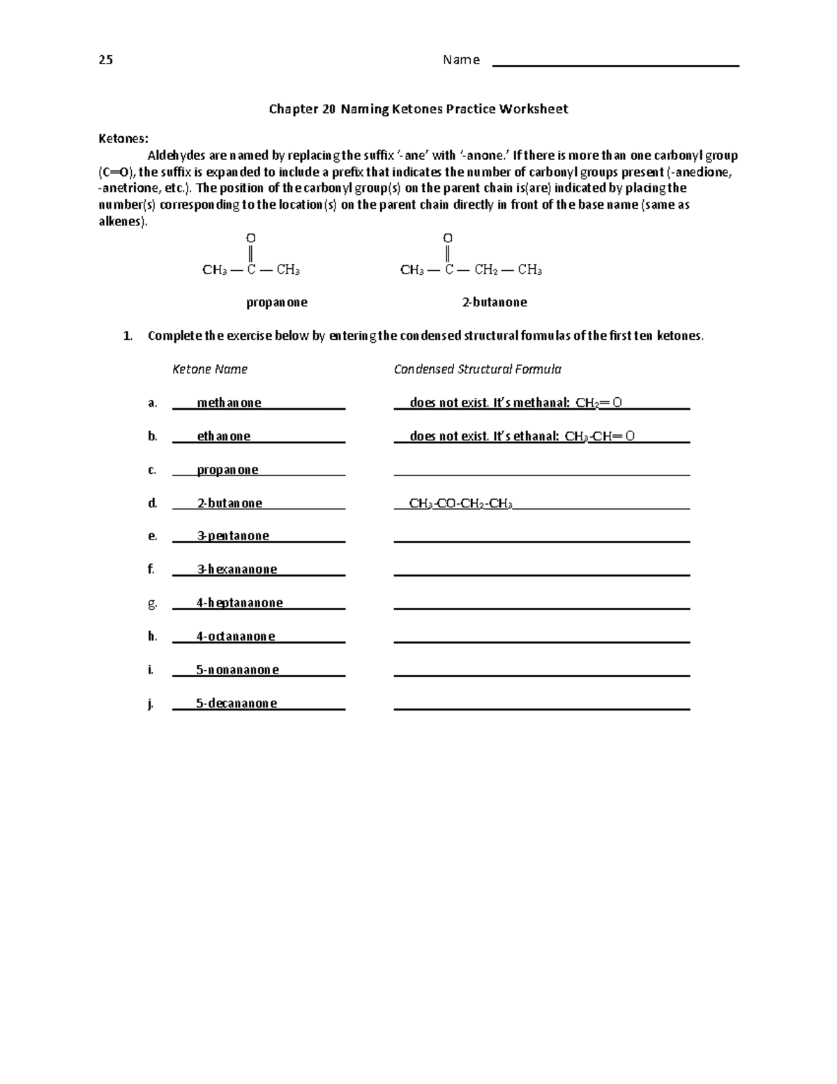 Ch 20 Naming Ketones Practice Worksheet 1 - Studocu