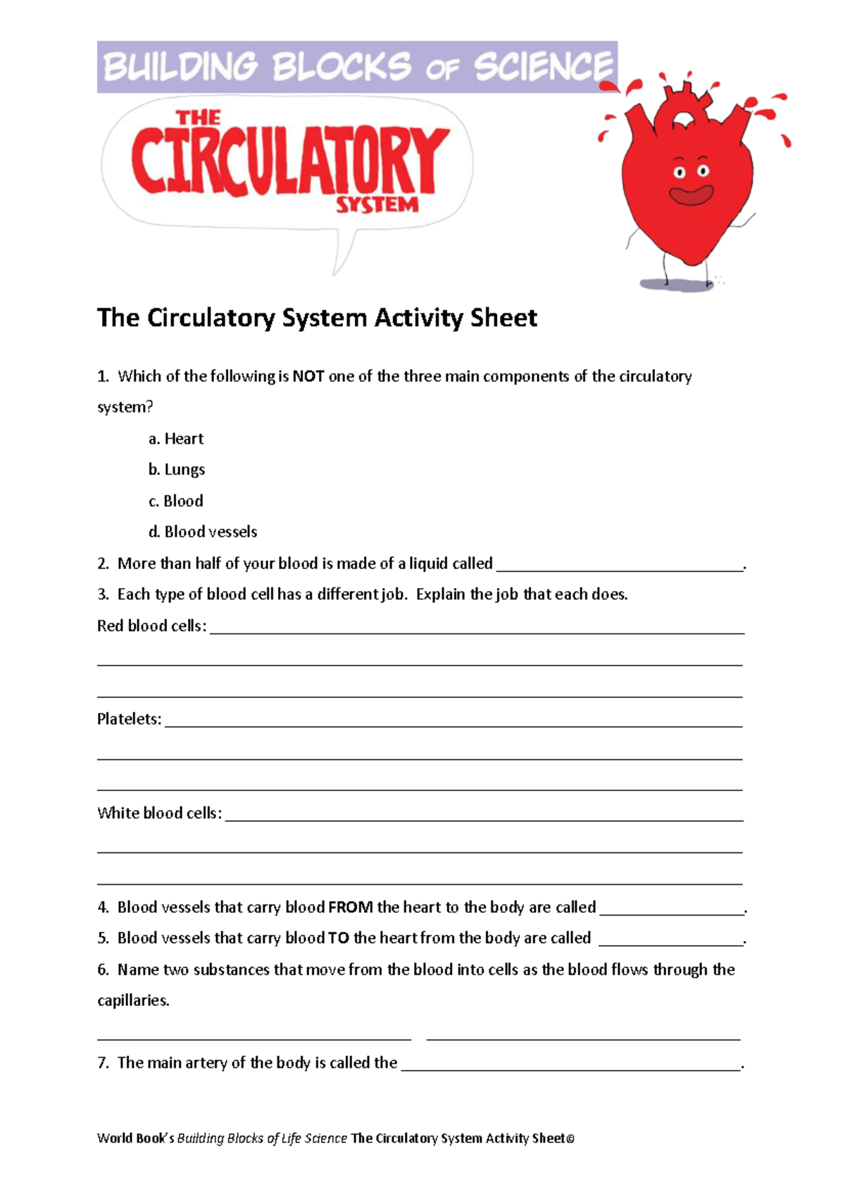 Circulatory System Activity Sheet: Key Concepts & Questions - Studocu