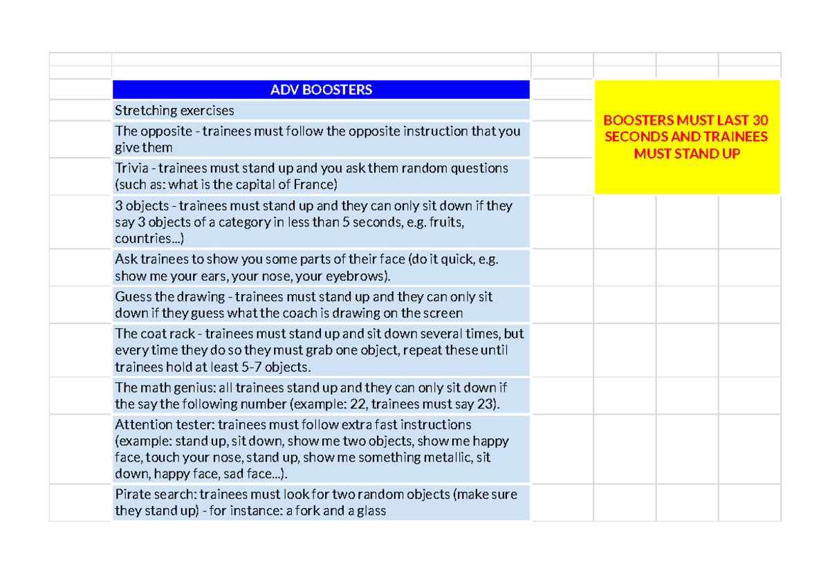 ADV BOOSTERS Stretching & Engagement Exercises Guide - Studocu
