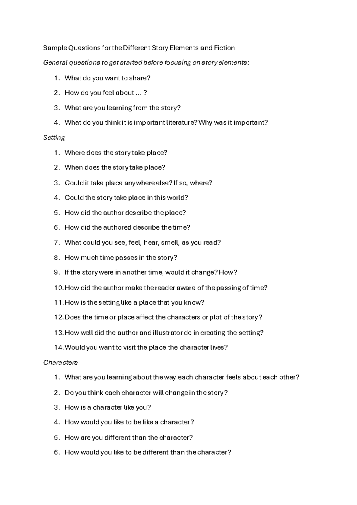 Short story question samples for analyzing fiction elements - Studocu