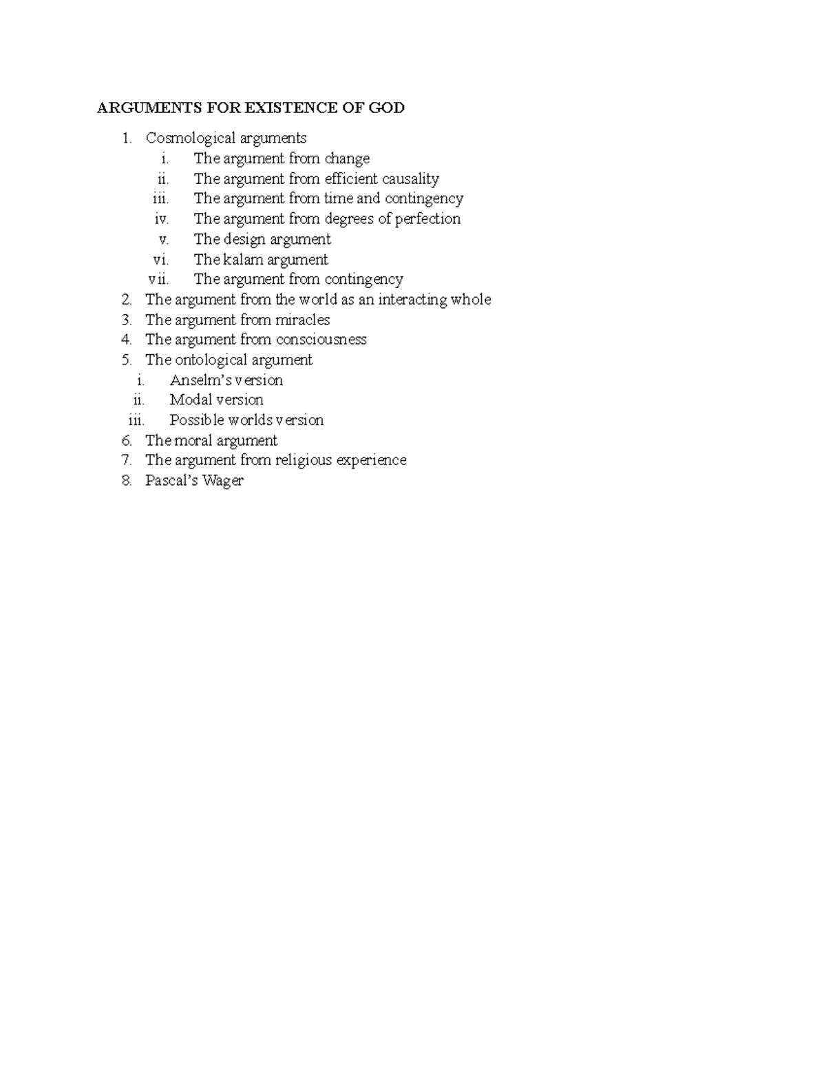 Arguments for the Existence of God: A Comprehensive Study Guide - Studocu