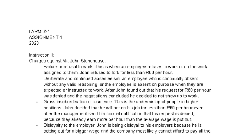 LARM 321 - Analysis of Disciplinary Procedures in Labour Relations ...