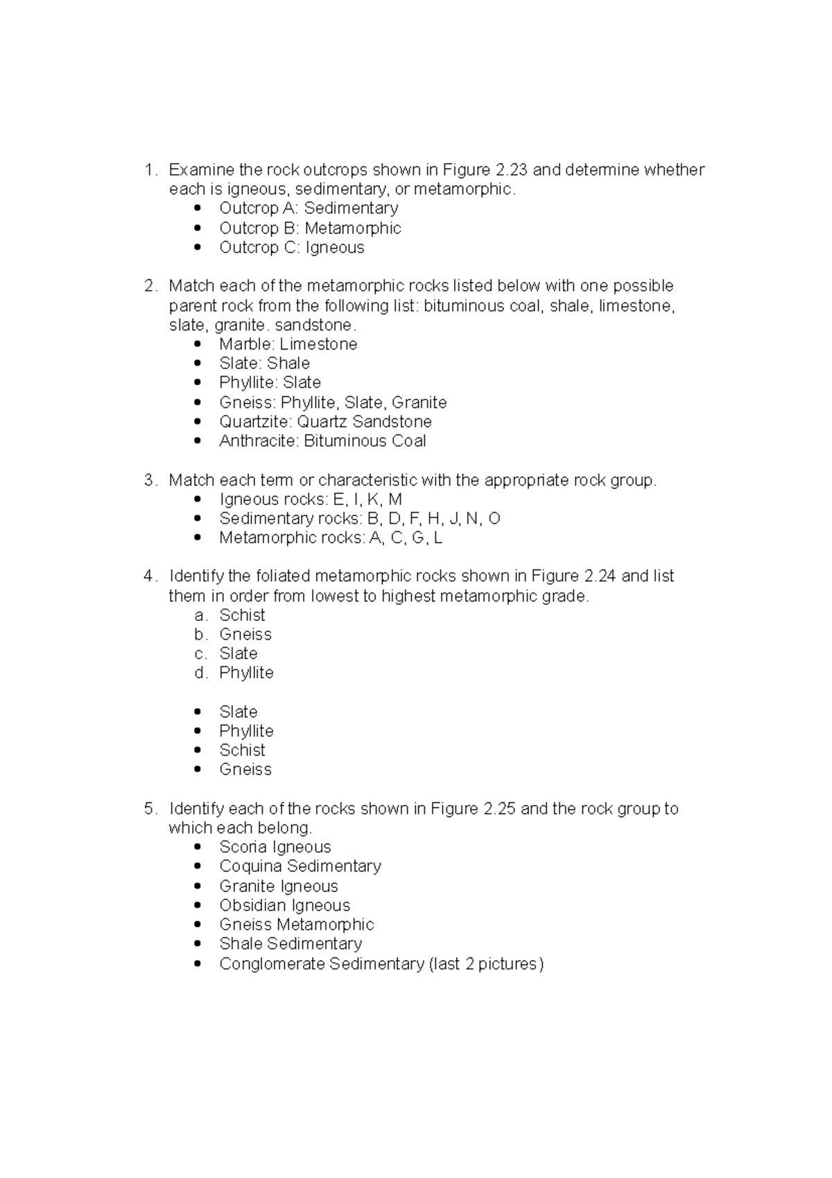 LAB Report 2: Rock Types & Metamorphic Parent Analysis - Studocu