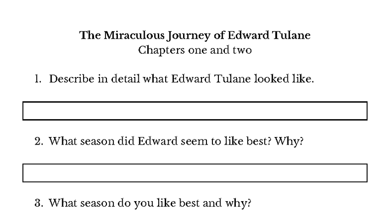MJ 1 & 2 - Edward Tulane Detailed Questions and Analysis - Studocu