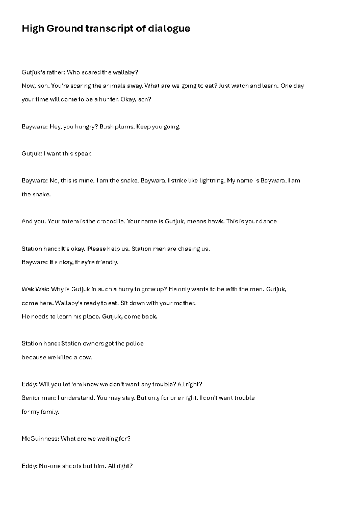 High Ground Transcript: Key Dialogues and Events Analysis - Studocu