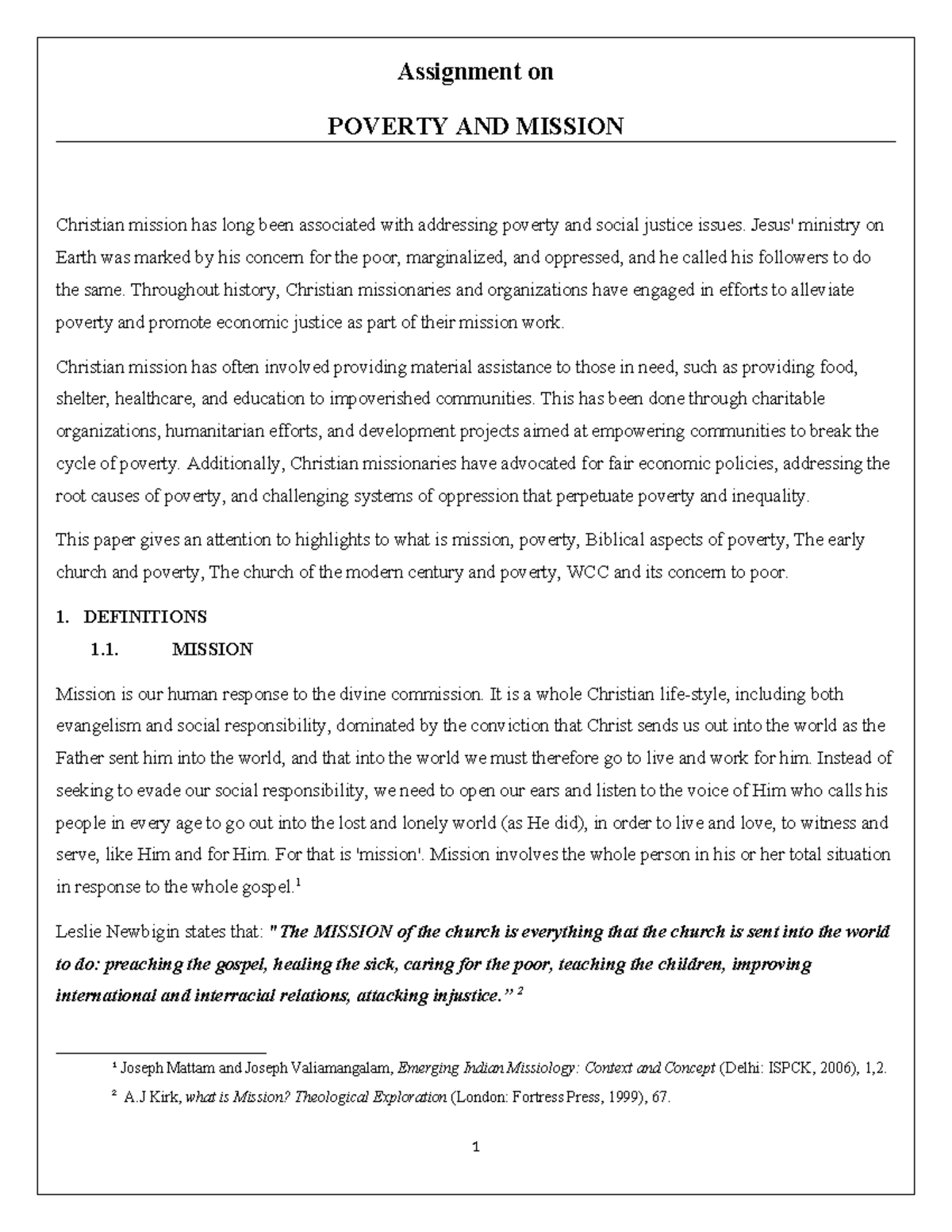 Poverty AND Mission - Assignment on POVERTY AND MISSION Christian ...
