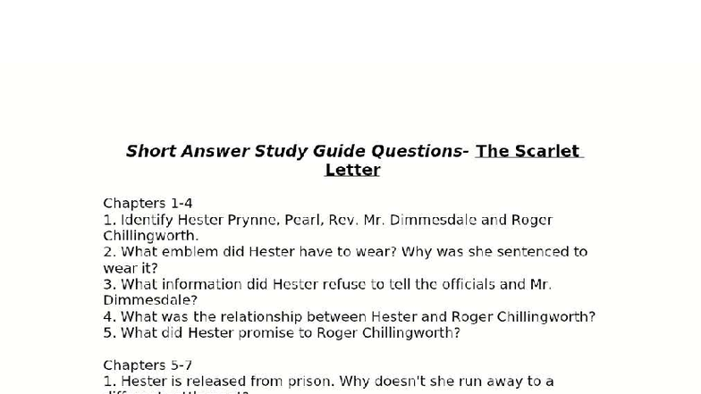 The Scarlet Letter Study Guide: Key Characters & Themes Analysis - Studocu