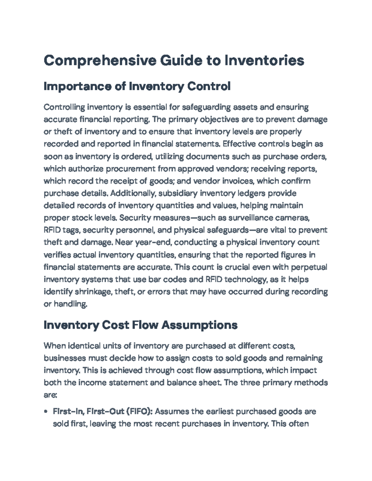 Comprehensive Overview of Inventory Control & Costing Methods - Studocu