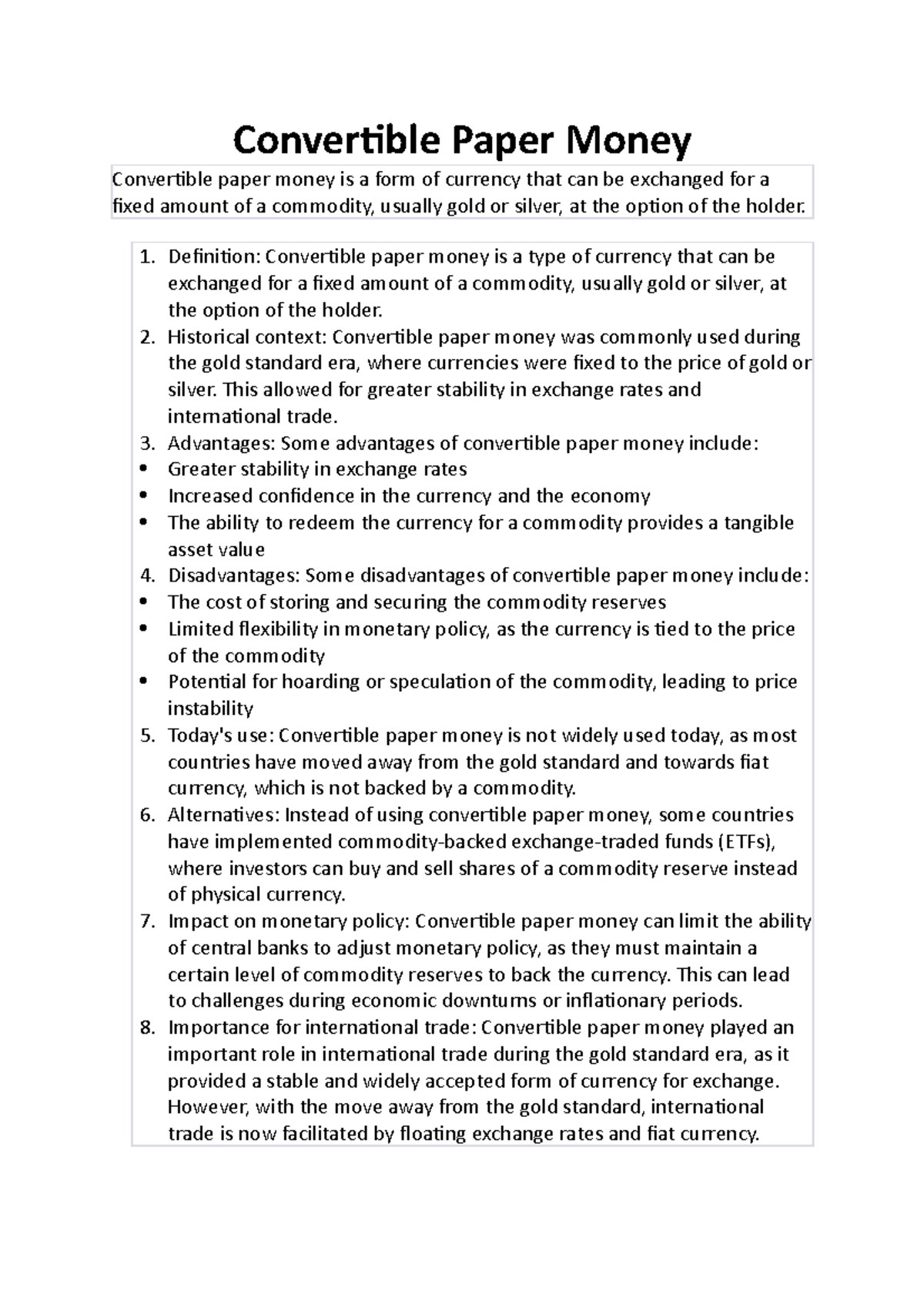 Convertible Paper Money - Convertible Paper Money Convertible paper ...