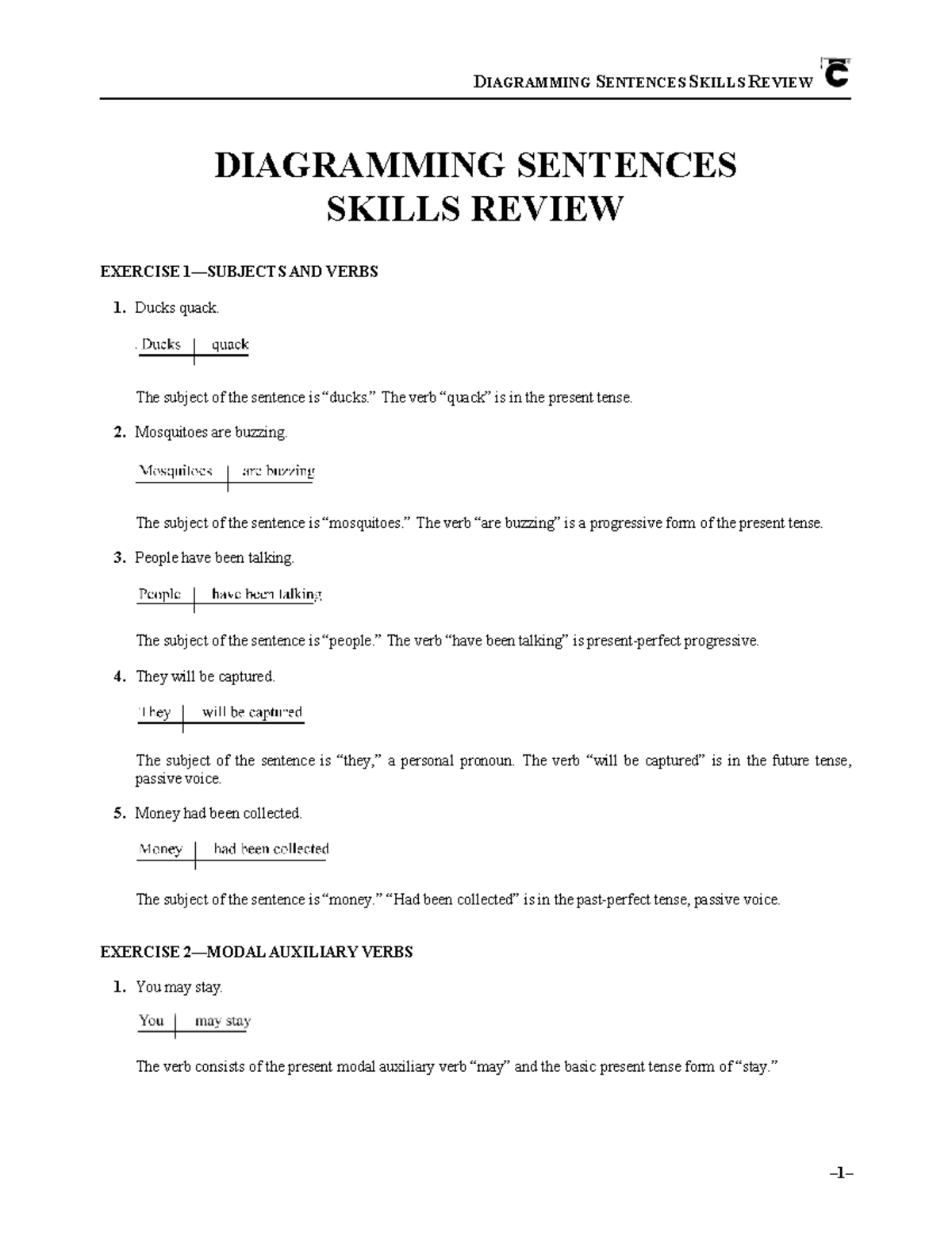 DIAGRAMMING SENTENCES SKILLS REVIEW EXERCISES AND ANSWER KEY - Studocu