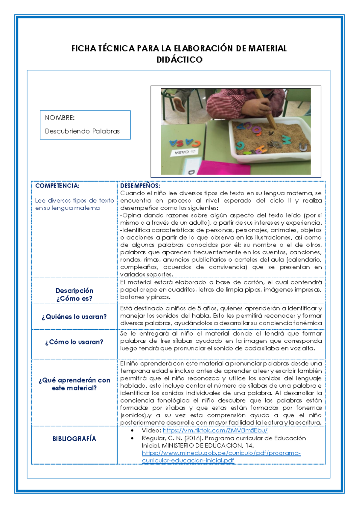 Ficha Técnica para la Elaboración de Material Didáctico Infantil - Studocu