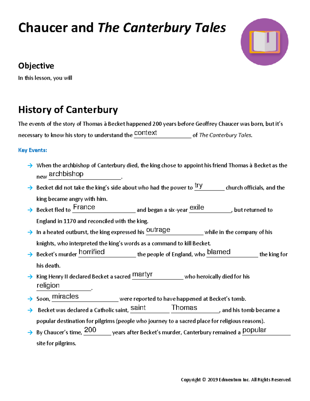 Eng 4A - Lesson Notes on Chaucer & The Canterbury Tales - Studocu
