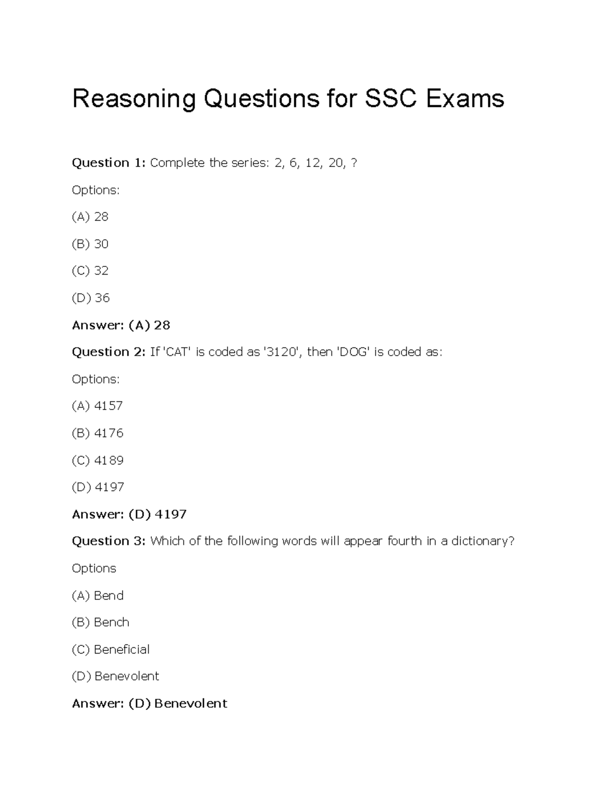 SSC Reasoning Questions Practice Set - Studocu
