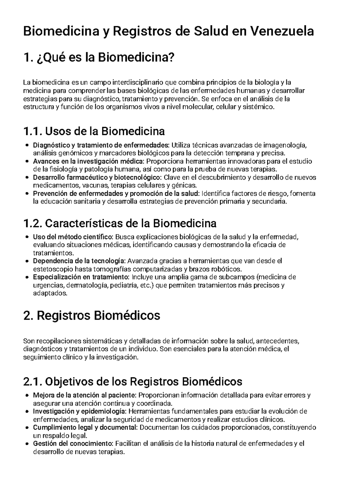 Biomedicina y Registros de Salud en Venezuela: Guía de Estudio - Studocu