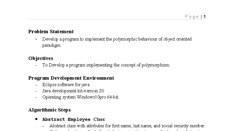OOP Lab Report 003: Implementing Polymorphism in Java - Studocu