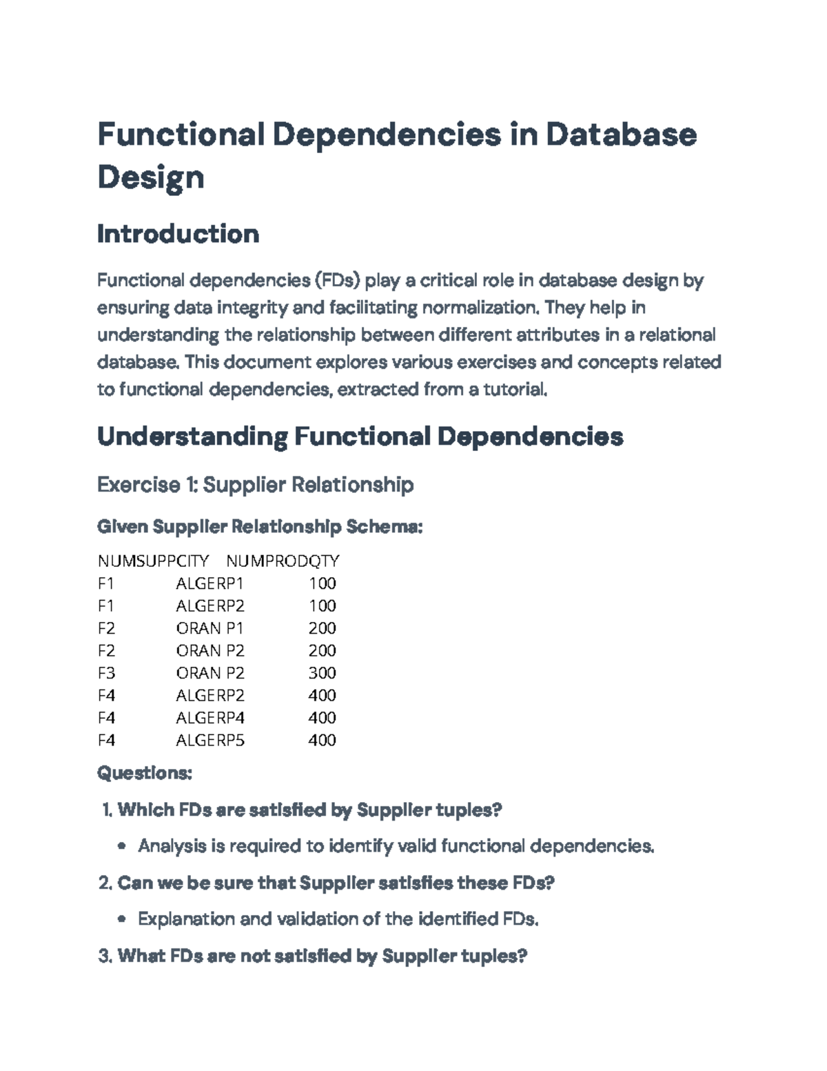 Functional Dependencies Exercises for Database Design (DB 101) - Studocu