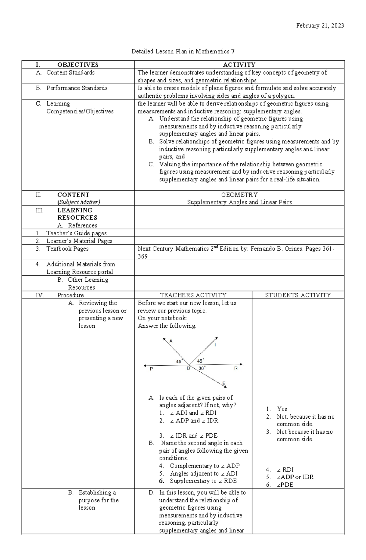 LP in Math 7 W2D2 - Lesson Plans for Grade 7 Third/ Fourth Quarter ...