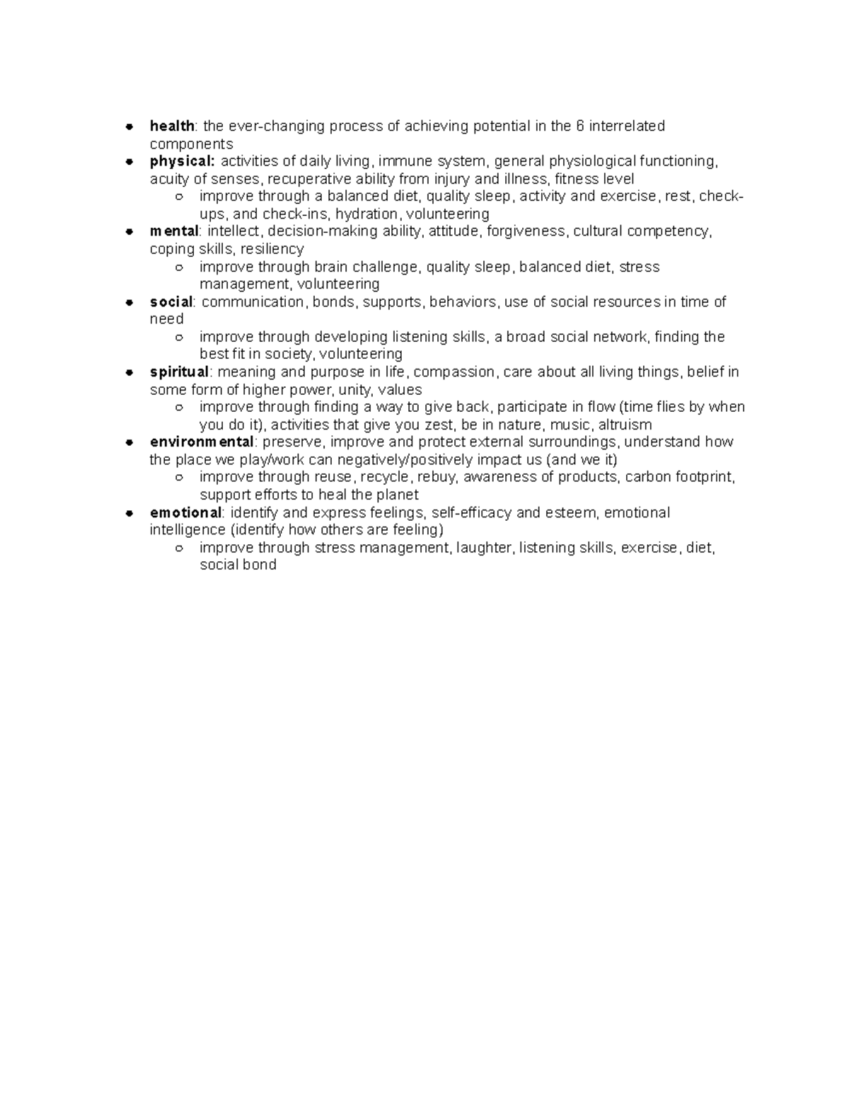 The Components of Health - health: the ever-changing process of ...